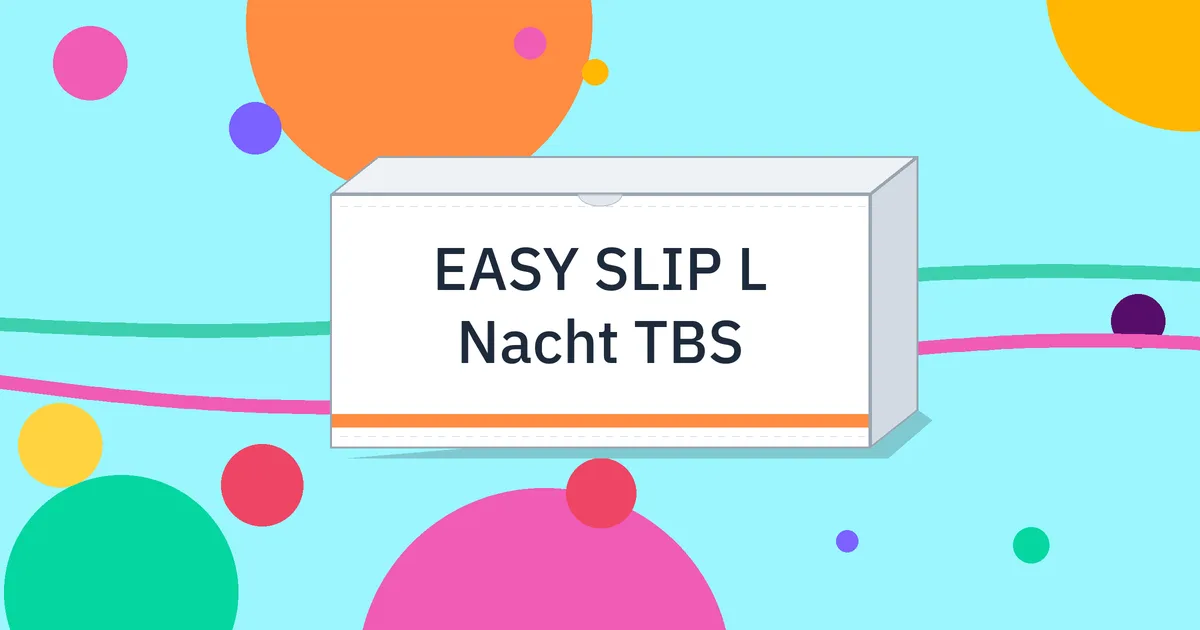 Symbolbild: Packung mit der Aufschrift EASY SLIP L Nacht TBS (PZN 19094682) – Verfügbarkeit und Bezug in Apotheken in Frankfurt am Main