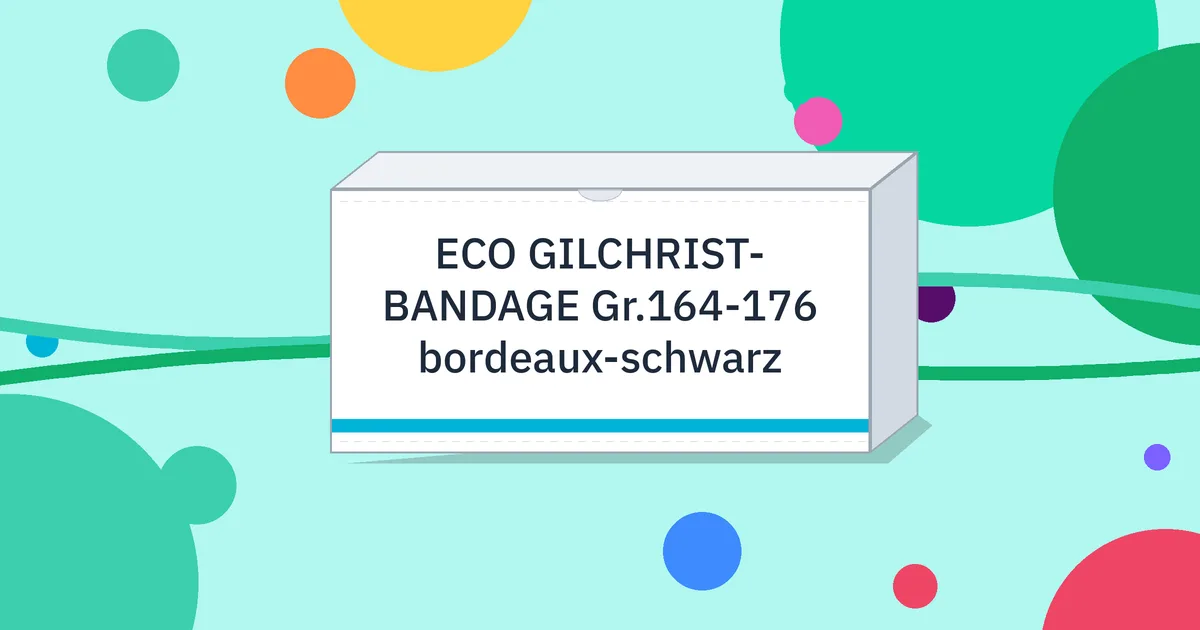 Symbolbild: Packung mit der Aufschrift ECO GILCHRIST-BANDAGE Gr.164-176 bordeaux-schwarz (PZN 14325622) – Verfügbarkeit und Bezug in Apotheken in Frankfurt am Main