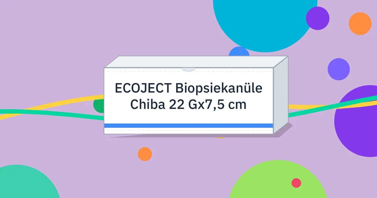 Symbolbild: Packung mit der Aufschrift ECOJECT Biopsiekanüle Chiba 22 Gx7,5 cm (PZN 06125323) – Verfügbarkeit und Bezug in Apotheken in Frankfurt am Main