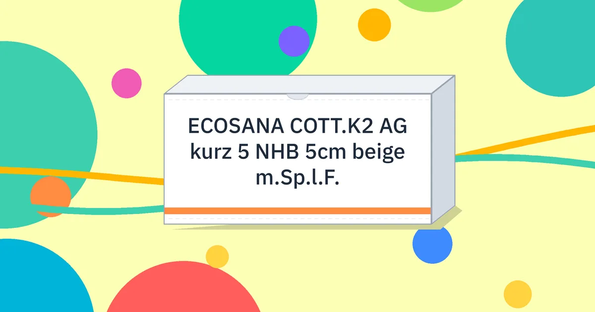 Symbolbild: Packung mit der Aufschrift ECOSANA COTT.K2 AG kurz 5 NHB 5cm beige m.Sp.l.F. (PZN 16950330) – Verfügbarkeit und Bezug in Apotheken in Frankfurt am Main
