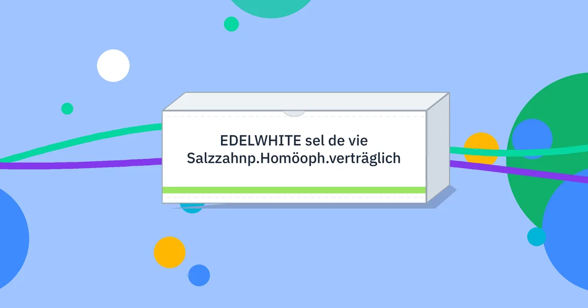 Symbolbild: Packung mit der Aufschrift EDELWHITE sel de vie Salzzahnp.Homöoph.verträglich (PZN 10914103) – Verfügbarkeit und Bezug in Apotheken in Frankfurt am Main