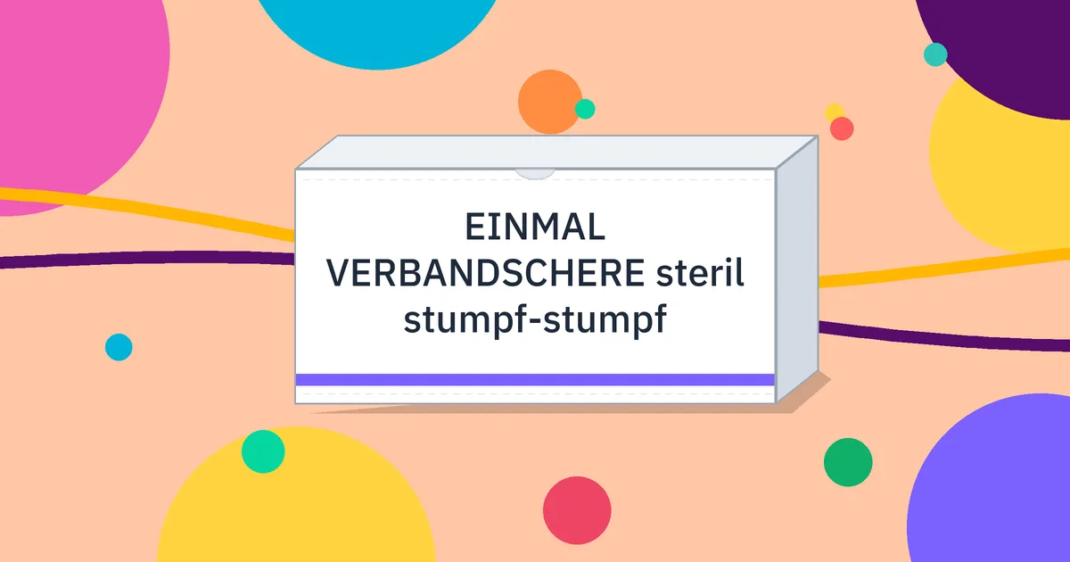 Symbolbild: Packung mit der Aufschrift EINMAL VERBANDSCHERE steril stumpf-stumpf (PZN 10125814) – Verfügbarkeit und Bezug in Apotheken in Frankfurt am Main