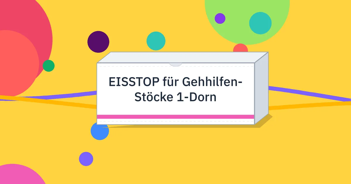 Symbolbild: Packung mit der Aufschrift EISSTOP für Gehhilfen-Stöcke 1-Dorn (PZN 09609174) – Verfügbarkeit und Bezug in Apotheken in Frankfurt am Main