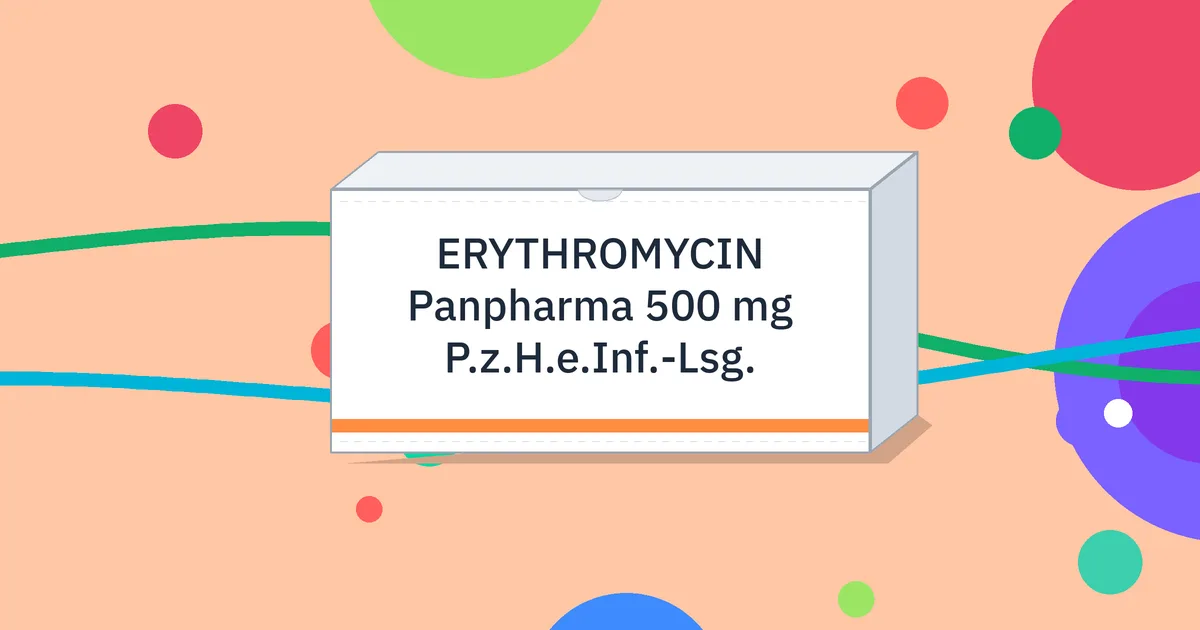 Symbolbild: Packung mit der Aufschrift ERYTHROMYCIN Panpharma 500 mg P.z.H.e.Inf.-Lsg. (PZN 18899372) – Verfügbarkeit und Bezug in Apotheken in Frankfurt am Main