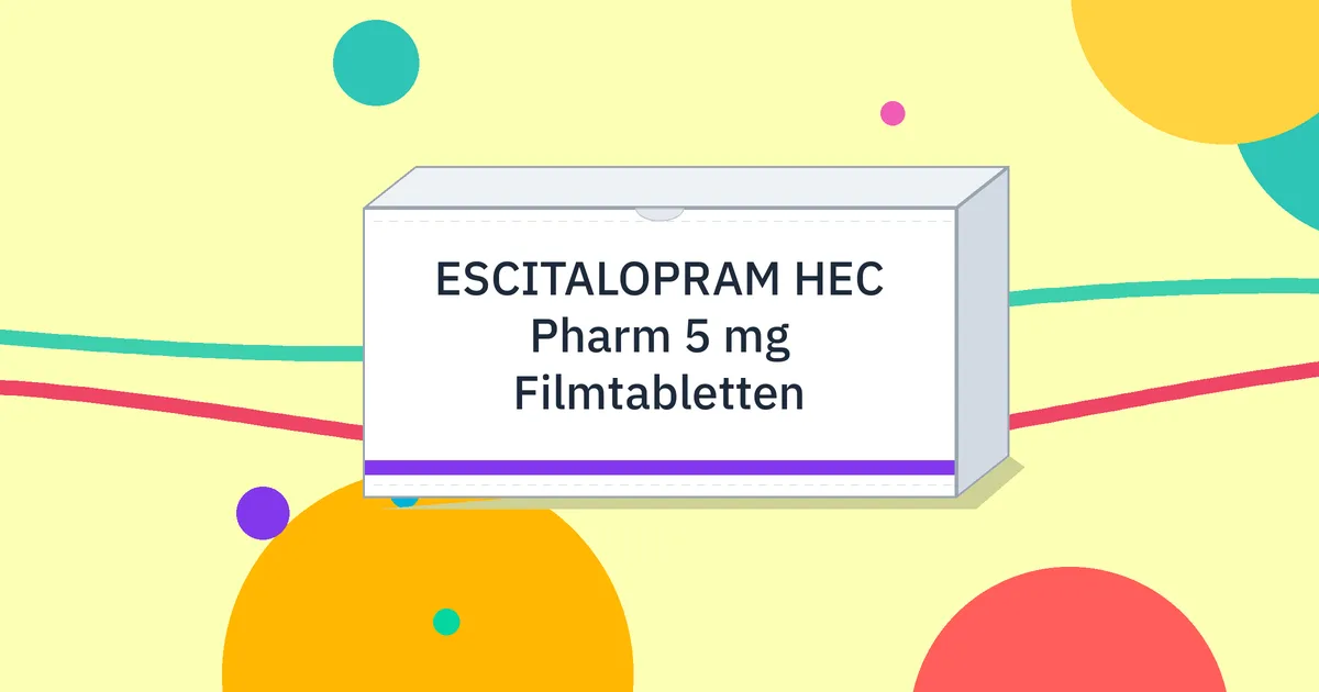 Symbolbild: Packung mit der Aufschrift ESCITALOPRAM HEC Pharm 5 mg Filmtabletten (PZN 18219710) – Verfügbarkeit und Bezug in Apotheken in Frankfurt am Main