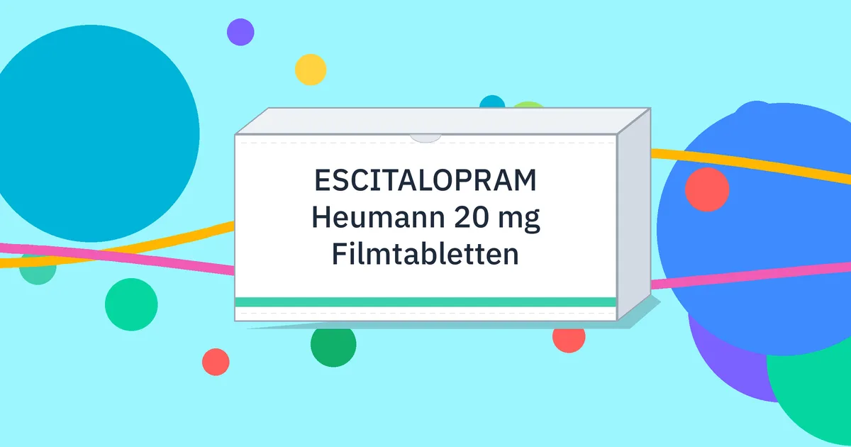 Symbolbild: Packung mit der Aufschrift ESCITALOPRAM Heumann 20 mg Filmtabletten (PZN 01942282) – Verfügbarkeit und Bezug in Apotheken in Frankfurt am Main