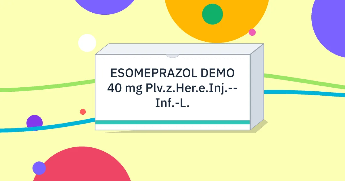 Symbolbild: Packung mit der Aufschrift ESOMEPRAZOL DEMO 40 mg Plv.z.Her.e.Inj.--Inf.-L. (PZN 16936695) – Verfügbarkeit und Bezug in Apotheken in Frankfurt am Main