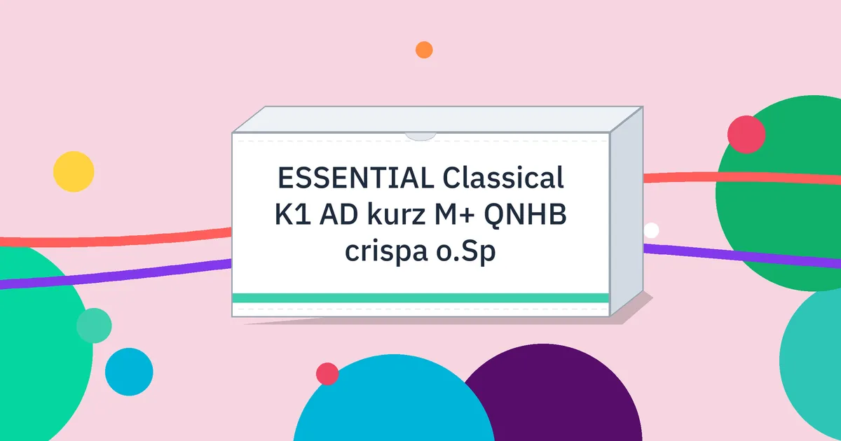 Symbolbild: Packung mit der Aufschrift ESSENTIAL Classical K1 AD kurz M+ QNHB crispa o.Sp (PZN 18866467) – Verfügbarkeit und Bezug in Apotheken in Frankfurt am Main