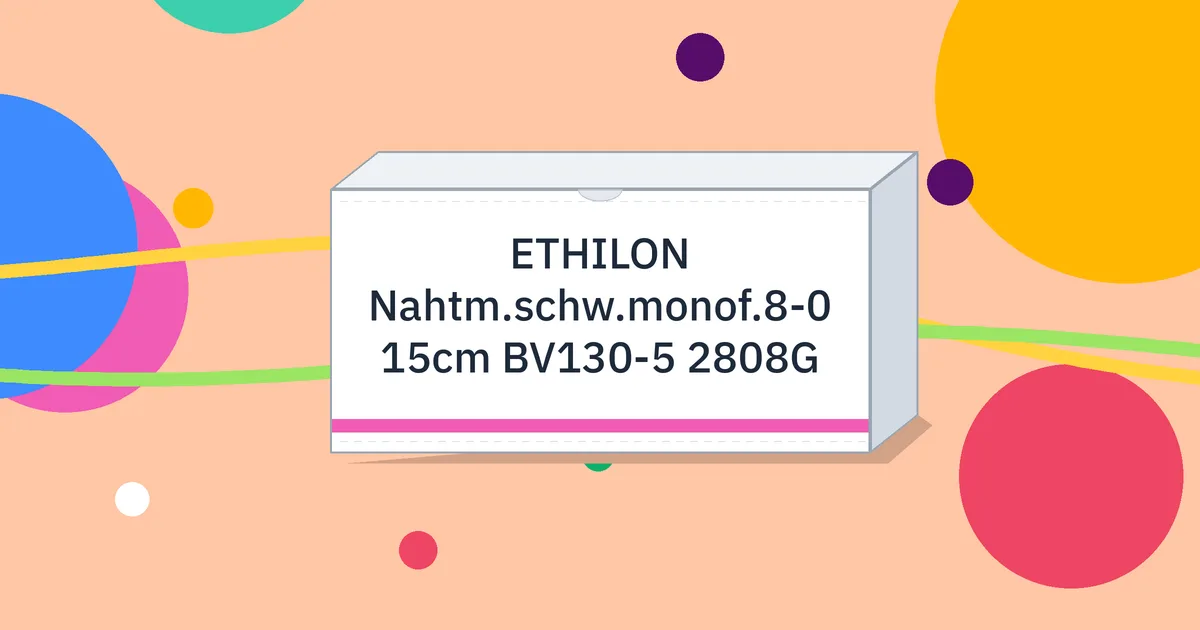 Symbolbild: Packung mit der Aufschrift ETHILON Nahtm.schw.monof.8-0 15cm BV130-5 2808G (PZN 20173257) – Verfügbarkeit und Bezug in Apotheken in Frankfurt am Main