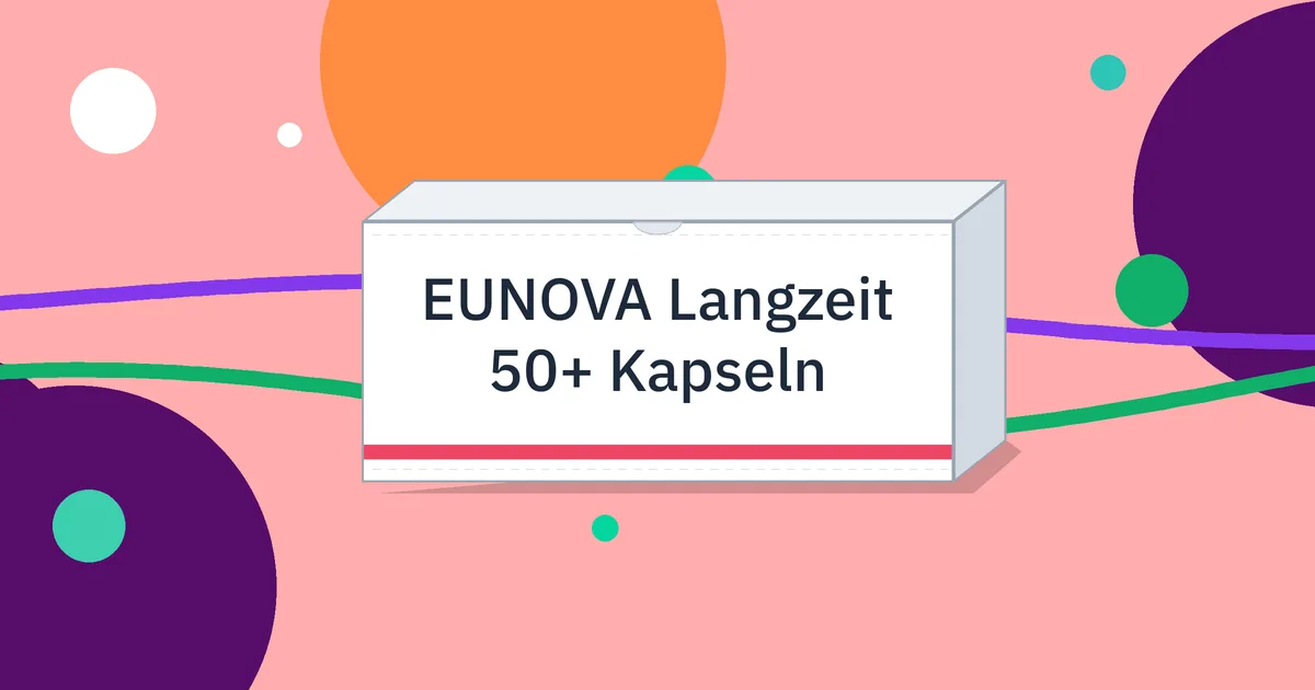 Symbolbild: Packung mit der Aufschrift EUNOVA Langzeit 50+ Kapseln (PZN 11084394) – Verfügbarkeit und Bezug in Apotheken in Frankfurt am Main