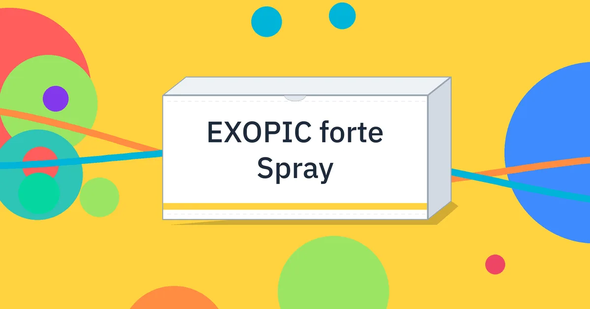 Symbolbild: Packung mit der Aufschrift EXOPIC forte Spray (PZN 07711299) – Verfügbarkeit und Bezug in Apotheken in Frankfurt am Main