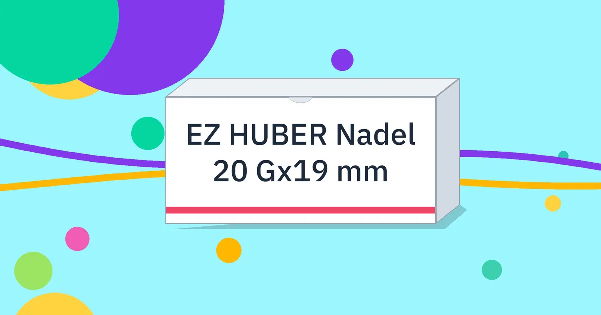 Symbolbild: Packung mit der Aufschrift EZ HUBER Nadel 20 Gx19 mm (PZN 09040521) – Verfügbarkeit und Bezug in Apotheken in Frankfurt am Main