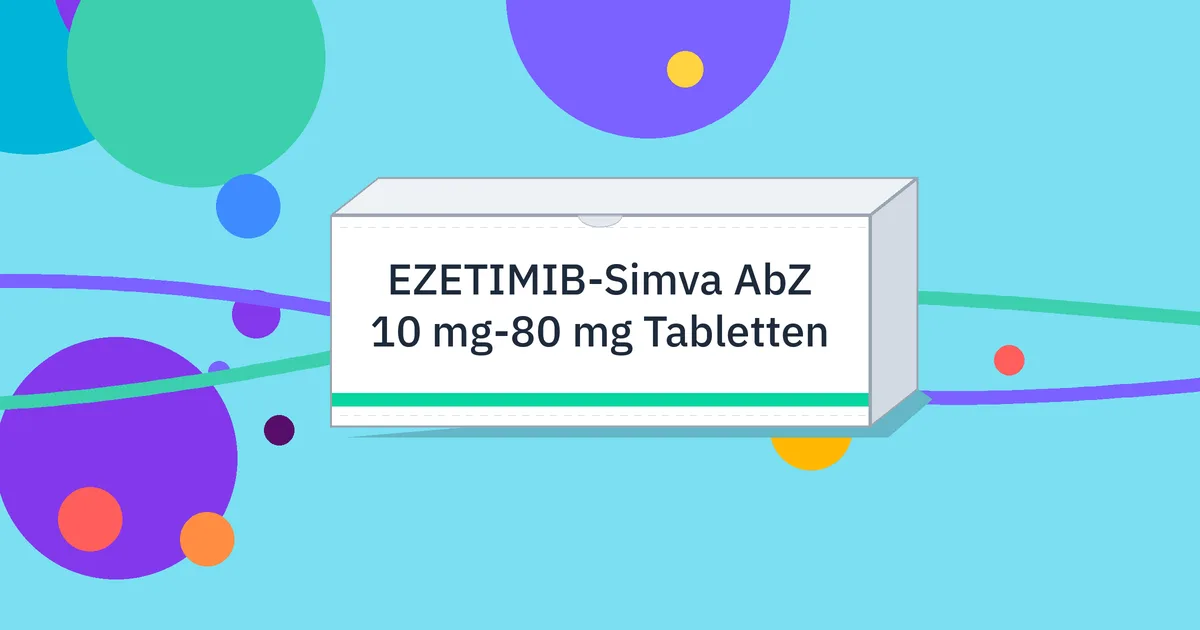 Symbolbild: Packung mit der Aufschrift EZETIMIB-Simva AbZ 10 mg-80 mg Tabletten (PZN 13863228) – Verfügbarkeit und Bezug in Apotheken in Frankfurt am Main