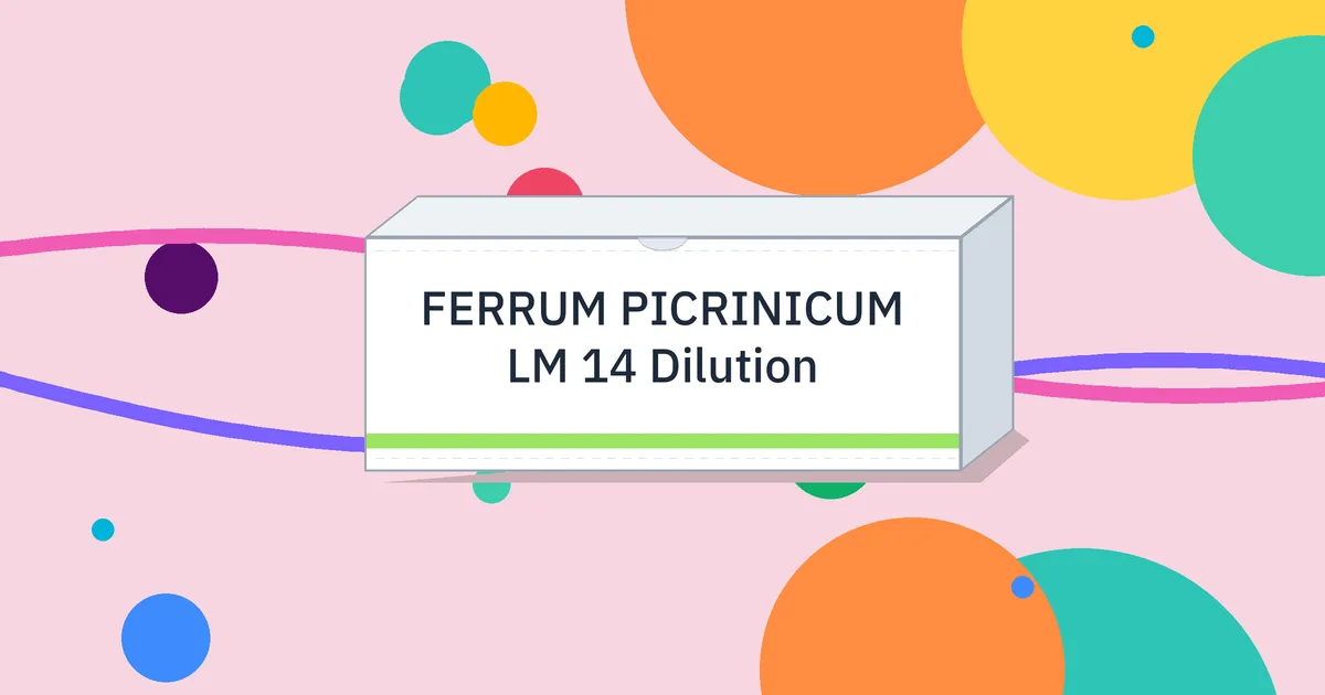 Symbolbild: Packung mit der Aufschrift FERRUM PICRINICUM LM 14 Dilution (PZN 12852576) – Verfügbarkeit und Bezug in Apotheken in Frankfurt am Main