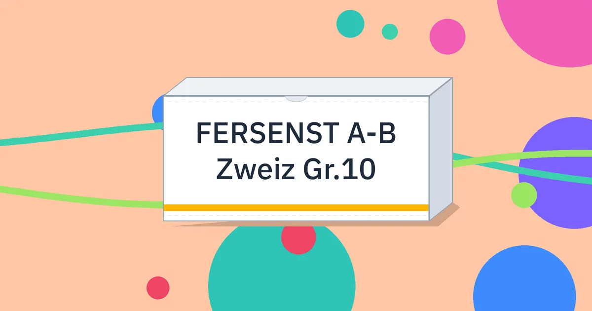 Symbolbild: Packung mit der Aufschrift FERSENST A-B Zweiz Gr.10 (PZN 01737808) – Verfügbarkeit und Bezug in Apotheken in Frankfurt am Main