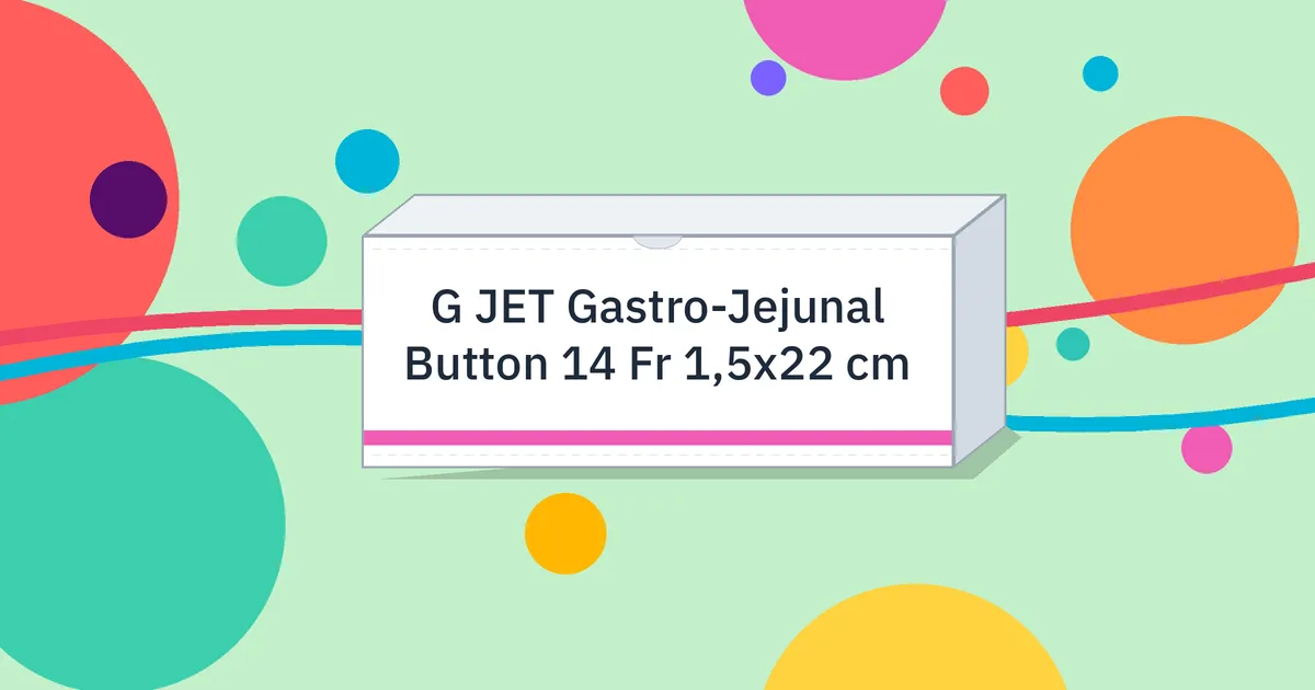 Symbolbild: Packung mit der Aufschrift G JET Gastro-Jejunal Button 14 Fr 1,5x22 cm (PZN 14342678) – Verfügbarkeit und Bezug in Apotheken in Frankfurt am Main