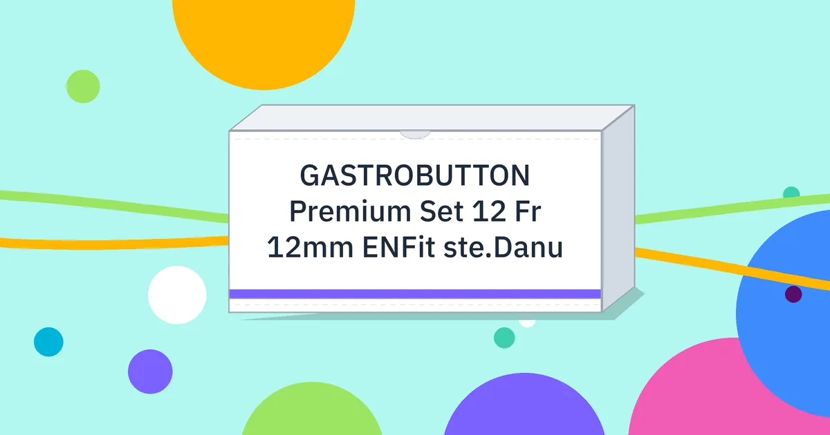 Symbolbild: Packung mit der Aufschrift GASTROBUTTON Premium Set 12 Fr 12mm ENFit ste.Danu (PZN 16883237) – Verfügbarkeit und Bezug in Apotheken in Frankfurt am Main