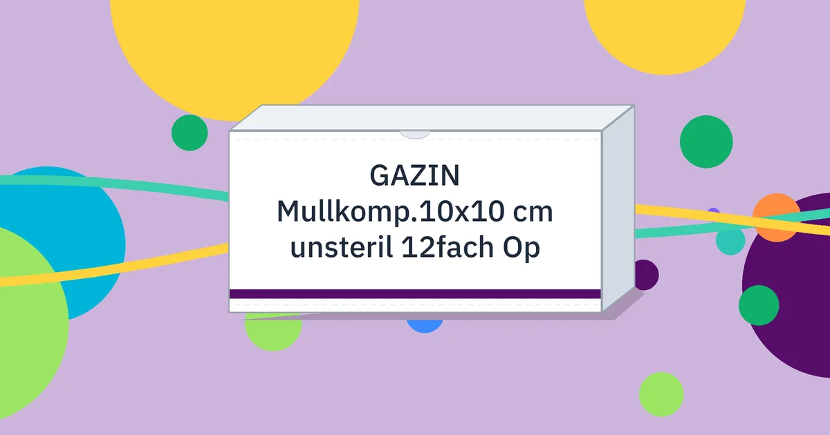 Symbolbild: Packung mit der Aufschrift GAZIN Mullkomp.10x10 cm unsteril 12fach Op (PZN 18853097) – Verfügbarkeit und Bezug in Apotheken in Frankfurt am Main