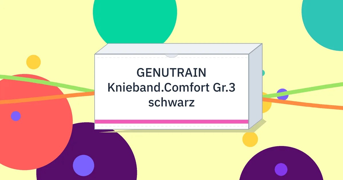 Symbolbild: Packung mit der Aufschrift GENUTRAIN Knieband.Comfort Gr.3 schwarz (PZN 12517205) – Verfügbarkeit und Bezug in Apotheken in Frankfurt am Main