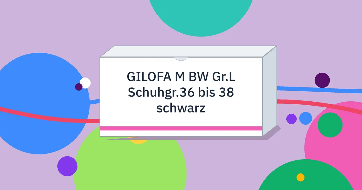 Symbolbild: Packung mit der Aufschrift GILOFA M BW Gr.L Schuhgr.36 bis 38 schwarz (PZN 16725260) – Verfügbarkeit und Bezug in Apotheken in Frankfurt am Main