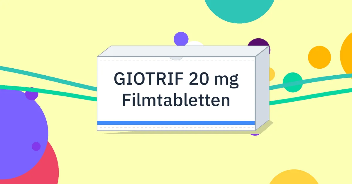 Symbolbild: Packung mit der Aufschrift GIOTRIF 20 mg Filmtabletten (PZN 19454258) – Verfügbarkeit und Bezug in Apotheken in Frankfurt am Main