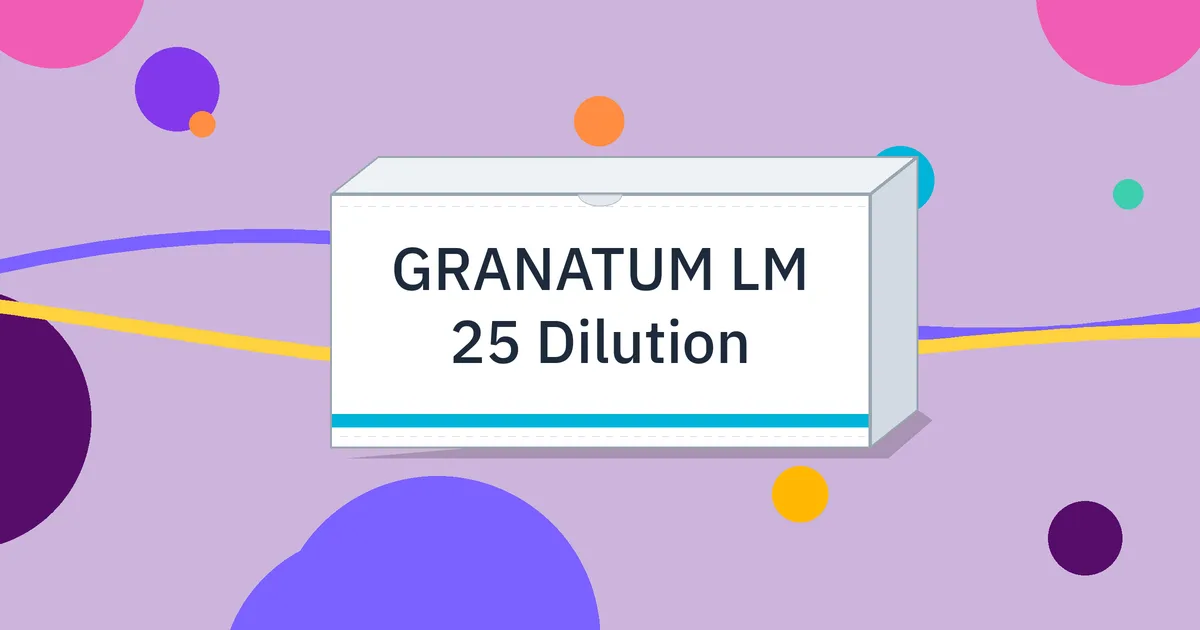 Symbolbild: Packung mit der Aufschrift GRANATUM LM 25 Dilution (PZN 13546226) – Verfügbarkeit und Bezug in Apotheken in Frankfurt am Main