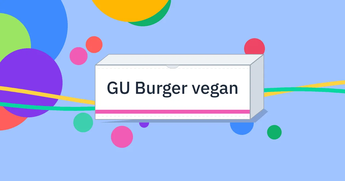 Symbolbild: Packung mit der Aufschrift GU Burger vegan (PZN 17963547) – Verfügbarkeit und Bezug in Apotheken in Frankfurt am Main