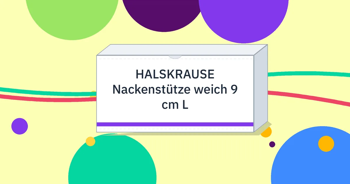 Symbolbild: Packung mit der Aufschrift HALSKRAUSE Nackenstütze weich 9 cm L (PZN 19069069) – Verfügbarkeit und Bezug in Apotheken in Frankfurt am Main