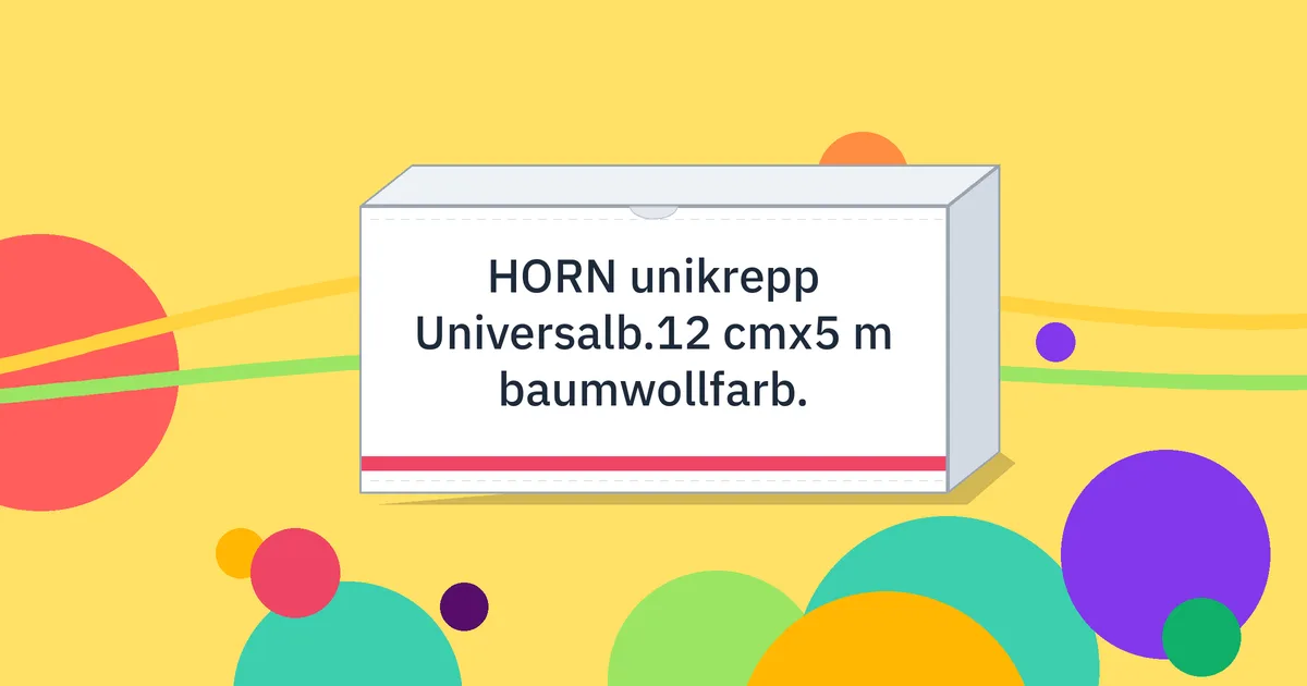 Symbolbild: Packung mit der Aufschrift HORN unikrepp Universalb.12 cmx5 m baumwollfarb. (PZN 04679626) – Verfügbarkeit und Bezug in Apotheken in Frankfurt am Main
