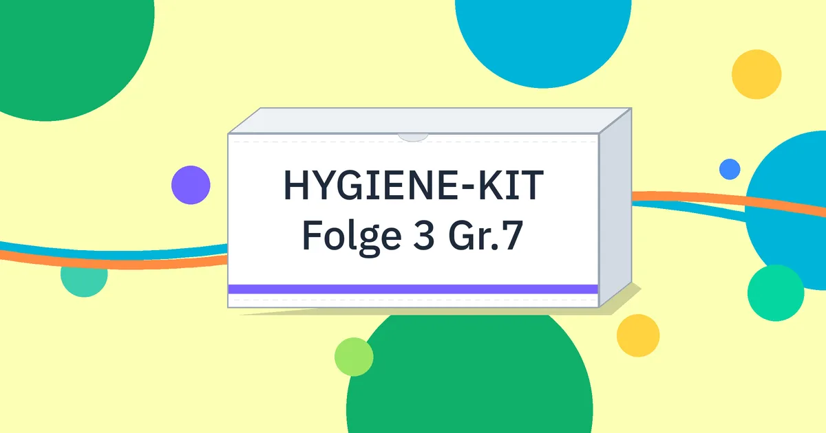 Symbolbild: Packung mit der Aufschrift HYGIENE-KIT Folge 3 Gr.7 (PZN 17443664) – Verfügbarkeit und Bezug in Apotheken in Frankfurt am Main