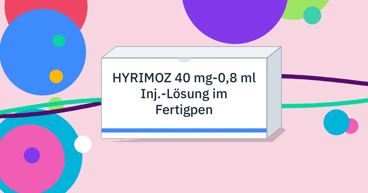 Symbolbild: Packung mit der Aufschrift HYRIMOZ 40 mg-0,8 ml Inj.-Lösung im Fertigpen (PZN 18004576) – Verfügbarkeit und Bezug in Apotheken in Frankfurt am Main