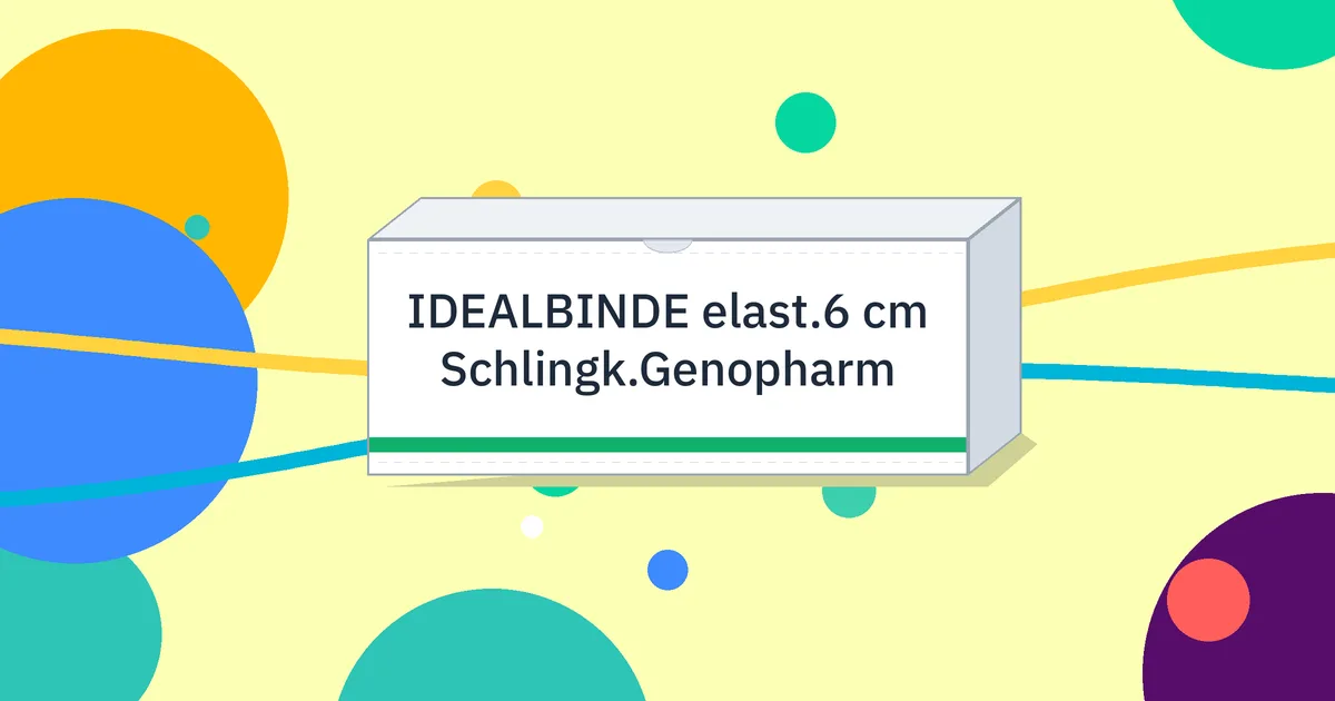 Symbolbild: Packung mit der Aufschrift IDEALBINDE elast.6 cm Schlingk.Genopharm (PZN 02061678) – Verfügbarkeit und Bezug in Apotheken in Frankfurt am Main