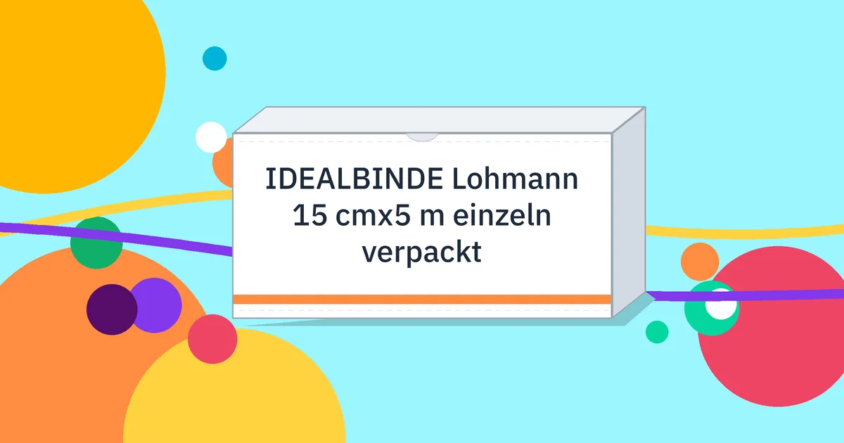 Symbolbild: Packung mit der Aufschrift IDEALBINDE Lohmann 15 cmx5 m einzeln verpackt (PZN 03130387) – Verfügbarkeit und Bezug in Apotheken in Frankfurt am Main