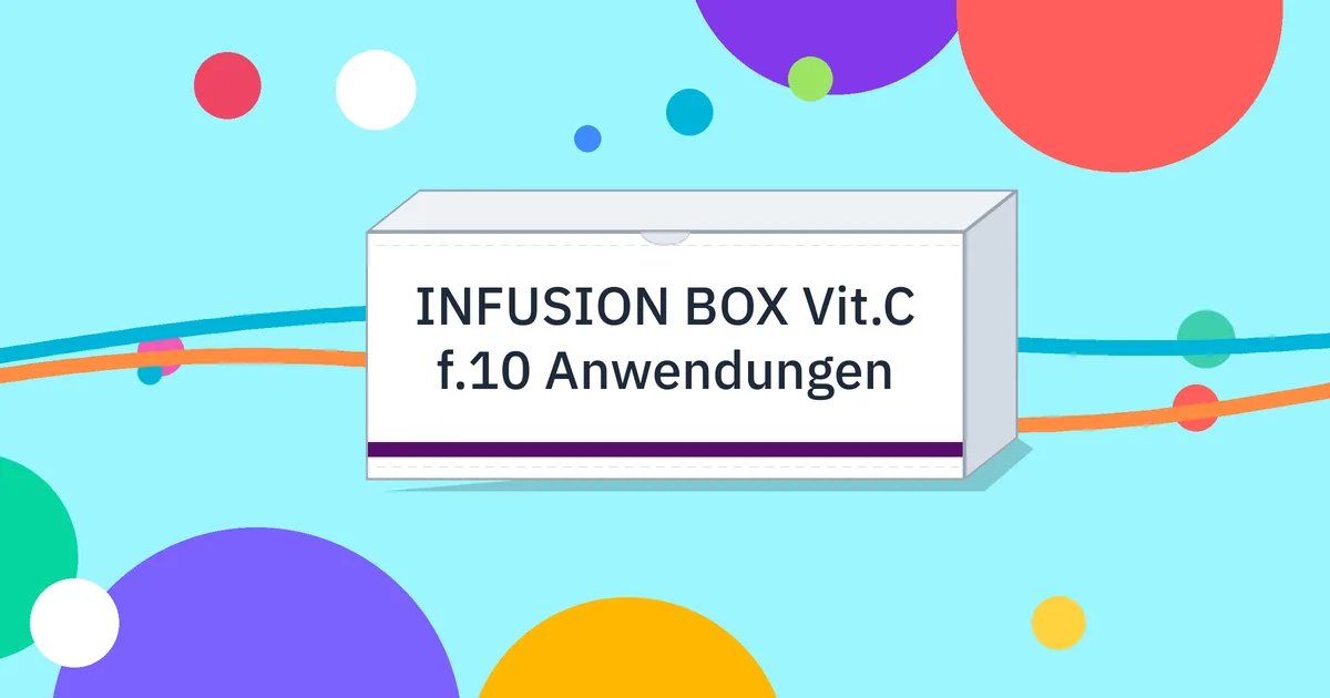 Symbolbild: Packung mit der Aufschrift INFUSION BOX Vit.C f.10 Anwendungen (PZN 19470346) – Verfügbarkeit und Bezug in Apotheken in Frankfurt am Main
