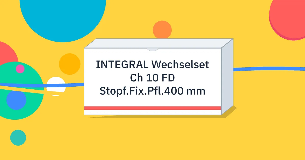 Symbolbild: Packung mit der Aufschrift INTEGRAL Wechselset Ch 10 FD Stopf.Fix.Pfl.400 mm (PZN 00793733) – Verfügbarkeit und Bezug in Apotheken in Frankfurt am Main