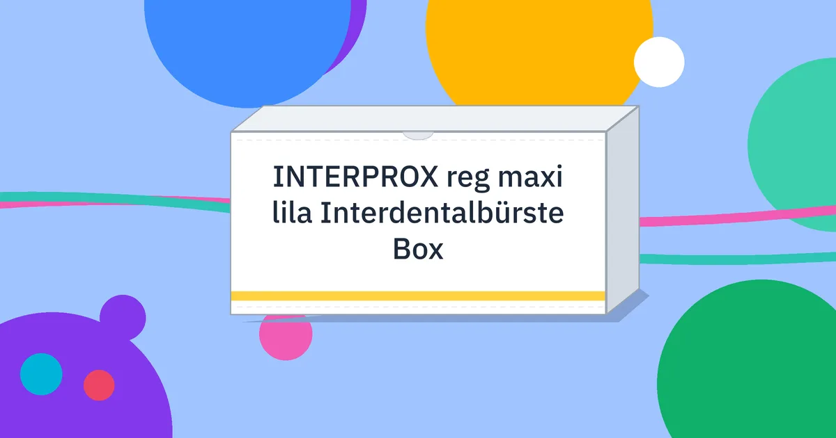 Symbolbild: Packung mit der Aufschrift INTERPROX reg maxi lila Interdentalbürste Box (PZN 09684951) – Verfügbarkeit und Bezug in Apotheken in Frankfurt am Main