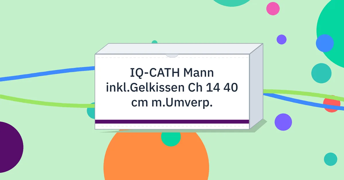 Symbolbild: Packung mit der Aufschrift IQ-CATH Mann inkl.Gelkissen Ch 14 40 cm m.Umverp. (PZN 01899161) – Verfügbarkeit und Bezug in Apotheken in Frankfurt am Main