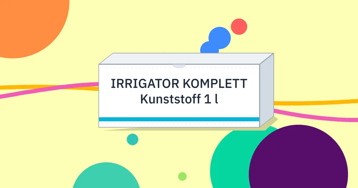 Symbolbild: Packung mit der Aufschrift IRRIGATOR KOMPLETT Kunststoff 1 l (PZN 02690109) – Verfügbarkeit und Bezug in Apotheken in Frankfurt am Main