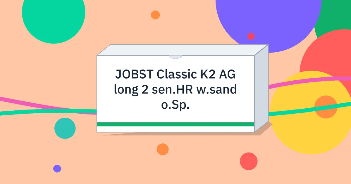 Symbolbild: Packung mit der Aufschrift JOBST Classic K2 AG long 2 sen.HR w.sand o.Sp. (PZN 17959528) – Verfügbarkeit und Bezug in Apotheken in Frankfurt am Main