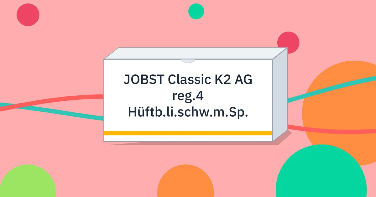 Symbolbild: Packung mit der Aufschrift JOBST Classic K2 AG reg.4 Hüftb.li.schw.m.Sp. (PZN 13159713) – Verfügbarkeit und Bezug in Apotheken in Frankfurt am Main