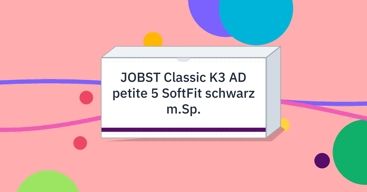 Symbolbild: Packung mit der Aufschrift JOBST Classic K3 AD petite 5 SoftFit schwarz m.Sp. (PZN 14223459) – Verfügbarkeit und Bezug in Apotheken in Frankfurt am Main