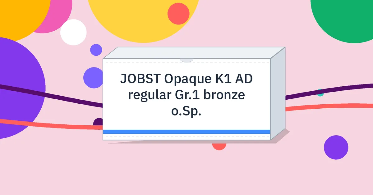 Symbolbild: Packung mit der Aufschrift JOBST Opaque K1 AD regular Gr.1 bronze o.Sp. (PZN 13082198) – Verfügbarkeit und Bezug in Apotheken in Frankfurt am Main