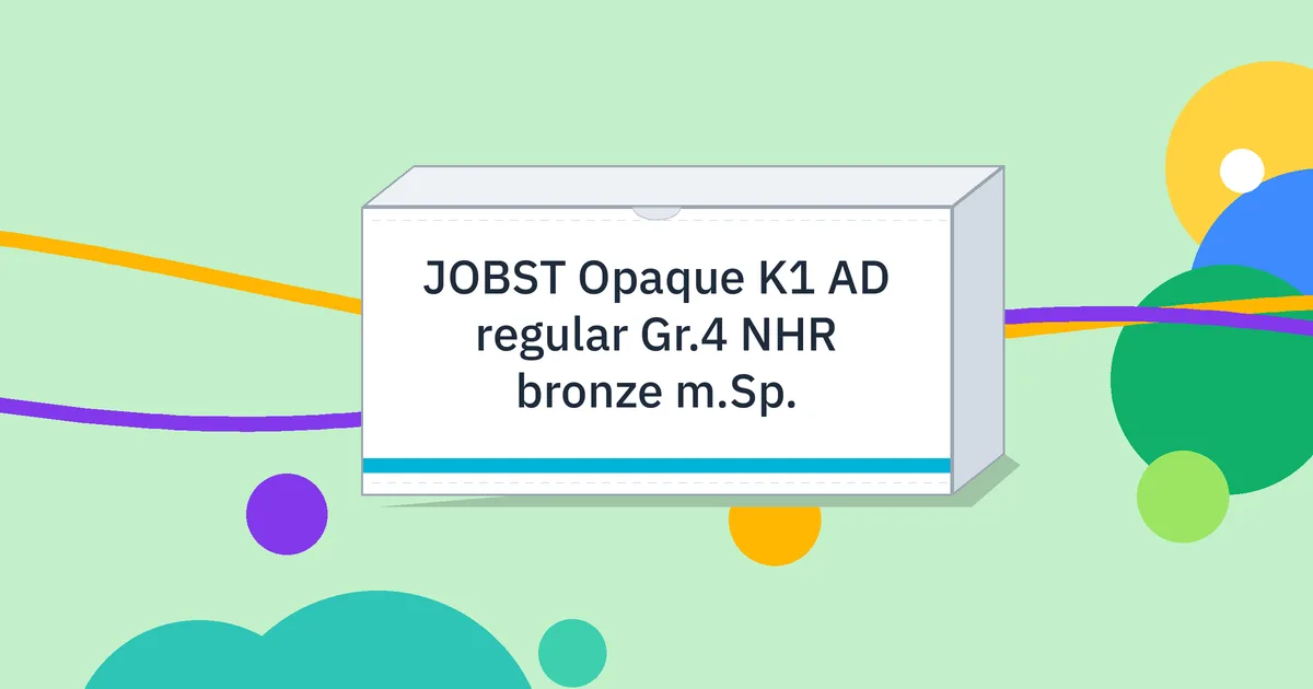 Symbolbild: Packung mit der Aufschrift JOBST Opaque K1 AD regular Gr.4 NHR bronze m.Sp. (PZN 13081112) – Verfügbarkeit und Bezug in Apotheken in Frankfurt am Main