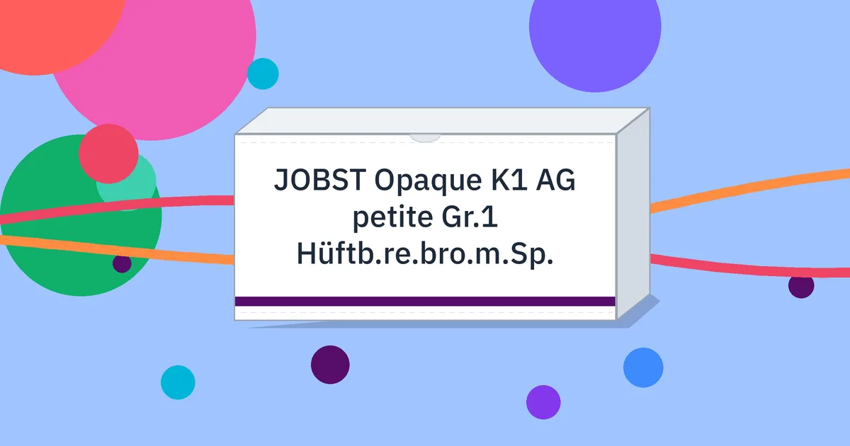 Symbolbild: Packung mit der Aufschrift JOBST Opaque K1 AG petite Gr.1 Hüftb.re.bro.m.Sp. (PZN 13098905) – Verfügbarkeit und Bezug in Apotheken in Frankfurt am Main