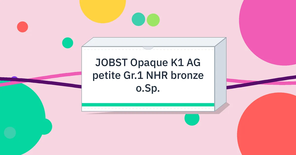 Symbolbild: Packung mit der Aufschrift JOBST Opaque K1 AG petite Gr.1 NHR bronze o.Sp. (PZN 13087965) – Verfügbarkeit und Bezug in Apotheken in Frankfurt am Main