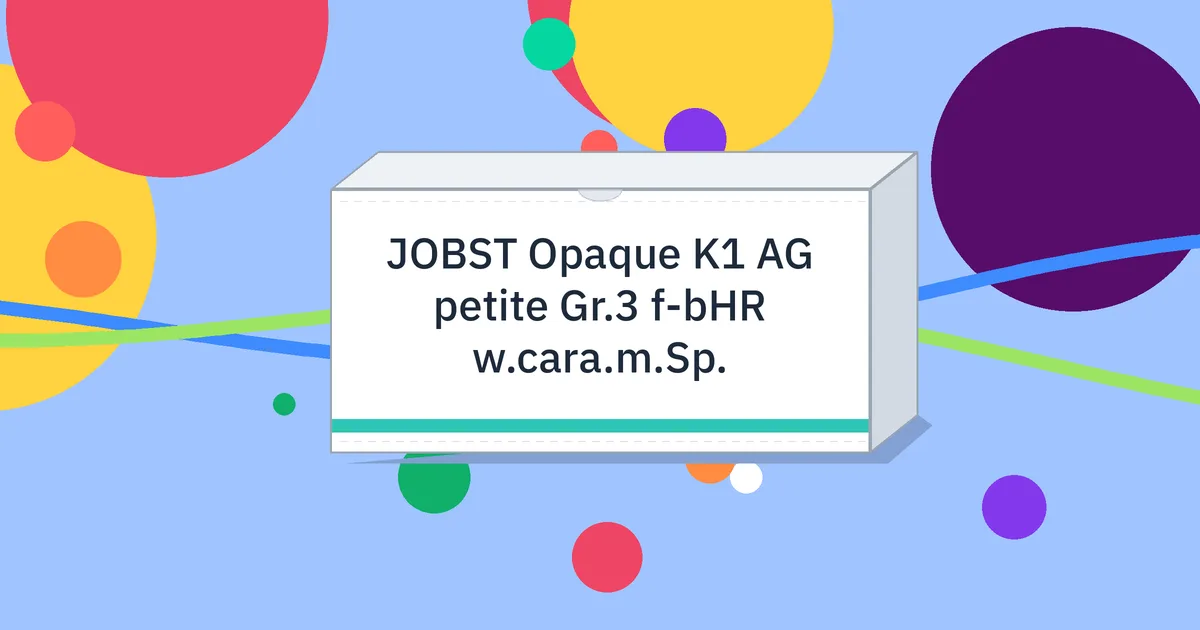 Symbolbild: Packung mit der Aufschrift JOBST Opaque K1 AG petite Gr.3 f-bHR w.cara.m.Sp. (PZN 13083890) – Verfügbarkeit und Bezug in Apotheken in Frankfurt am Main