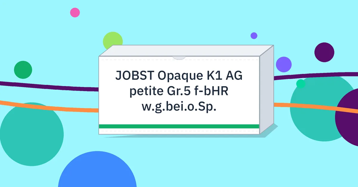 Symbolbild: Packung mit der Aufschrift JOBST Opaque K1 AG petite Gr.5 f-bHR w.g.bei.o.Sp. (PZN 16269081) – Verfügbarkeit und Bezug in Apotheken in Frankfurt am Main