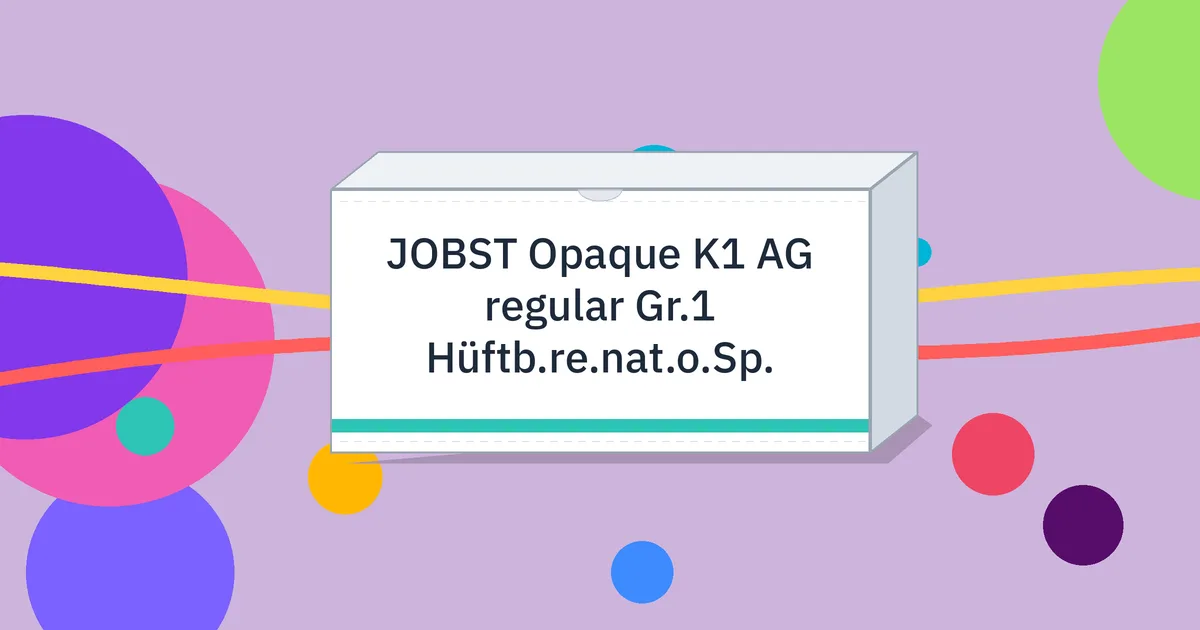 Symbolbild: Packung mit der Aufschrift JOBST Opaque K1 AG regular Gr.1 Hüftb.re.nat.o.Sp. (PZN 13101607) – Verfügbarkeit und Bezug in Apotheken in Frankfurt am Main