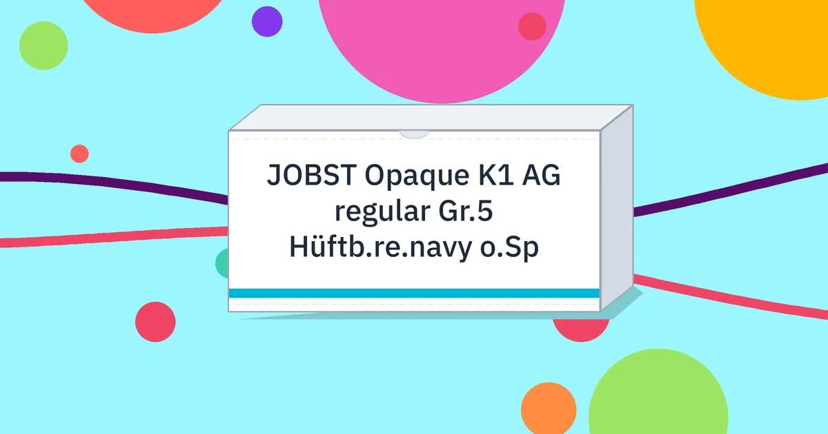 Symbolbild: Packung mit der Aufschrift JOBST Opaque K1 AG regular Gr.5 Hüftb.re.navy o.Sp (PZN 13101582) – Verfügbarkeit und Bezug in Apotheken in Frankfurt am Main