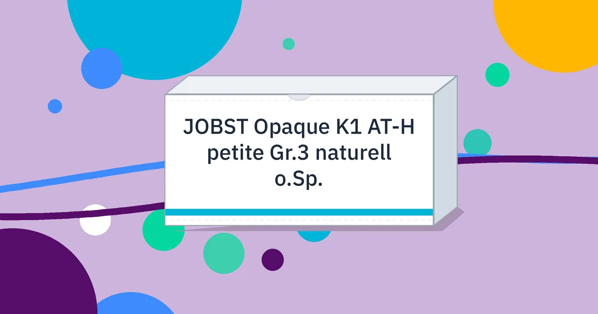 Symbolbild: Packung mit der Aufschrift JOBST Opaque K1 AT-H petite Gr.3 naturell o.Sp. (PZN 13102400) – Verfügbarkeit und Bezug in Apotheken in Frankfurt am Main
